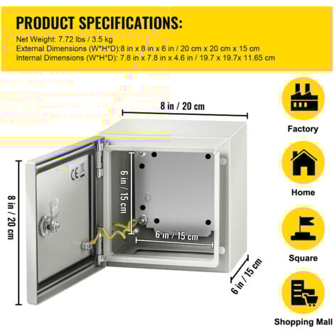 Mophorn Caja de acero NEMA, caja eléctrica impermeable NEMA 4X de 8 x 8 x 6'', caja de ...