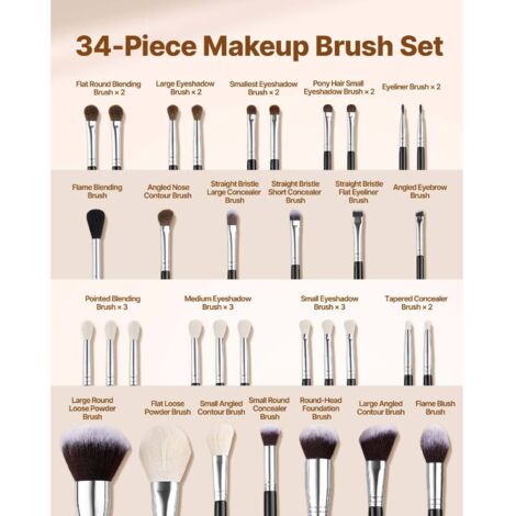 Mophorn Set de 34 pinceles de maquillaje, kit profesional para base ...