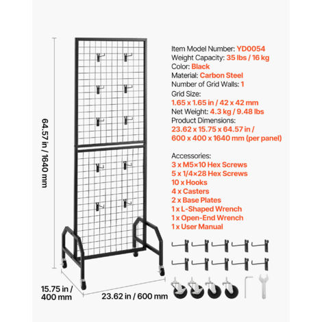 Mophorn Panel de Pared de Rejilla, 1 Unidad, Expositor 60 x 40 x 164 cm ...