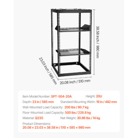 Mophorn Rack de Red Abierto de 20U, 585 mm de Profundidad, Soporte para ...