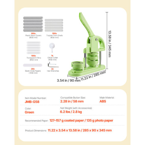 Mophorn Máquina para Crear Insignias de 58 mm, Incluye 100 Juegos de ...