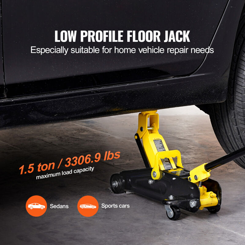 Mophorn 1.5 Ton Low Profile Floor Jack Heavy Duty Iron Hydraulic Car Jack Quick Lift Pump 4.7 12.1 Lifting Range Yellow