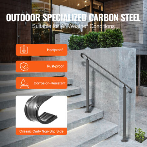 Mophorn Wrought Iron Handrail, Fit 2 or 3 Steps Outdoor Stair Railing ...