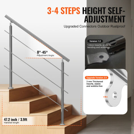 Mophorn 47.2in Handrails for Outdoor Steps, 3 Crossbars Stair Hand Rail ...