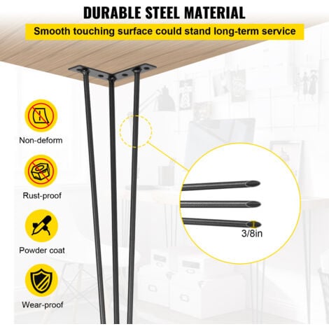 Mophorn Hairpin Table Legs 34 Inch Black Set of 4 Desk Legs 220lbs Capacity Heavy Duty Carbon Steel DIY Furniture Legs for Bench Dining Table