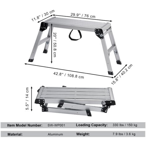Mophorn Folding Work Platform, 330 lbs Capacity, Aluminum Drywall Stool ...