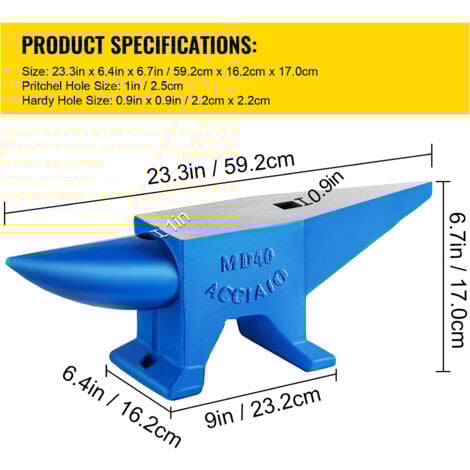 Mophorn Pro Horn Anvil 88.2LBS 40KG Steel, 600mm Length, Portable ...