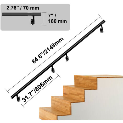 Mophorn 7 ft Aluminum Alloy Handrail Stair Railing, Wall Mount ...