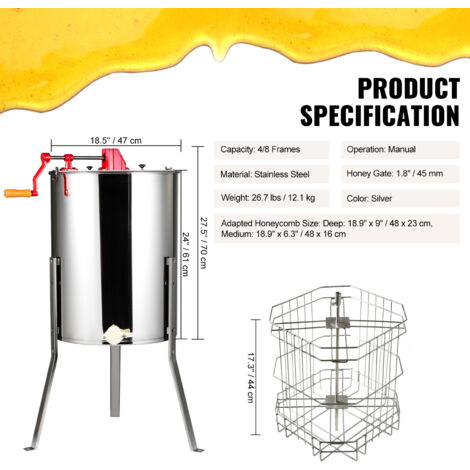 Mophorn Manual Honey Extractor, 4/8 Frame Capacity, Stainless Steel ...