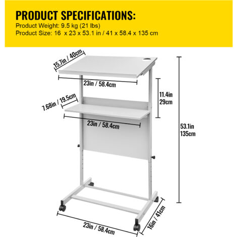 Mophorn Adjustable Standing Lectern, Portable Pulpit with 4 Rolling ...