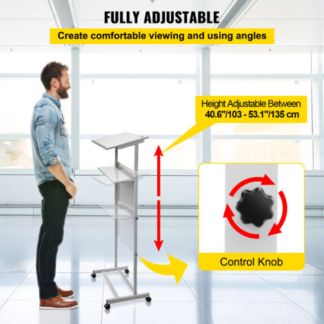 Mophorn Adjustable Standing Lectern, Portable Pulpit with 4 Rolling ...