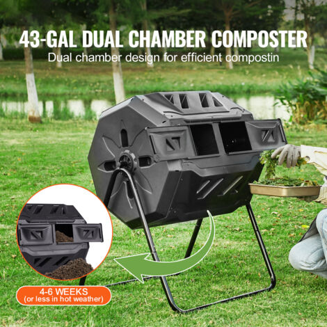 Mophorn 43-Gal Dual Chamber Compost Bin, Large Tumbling Rotating ...