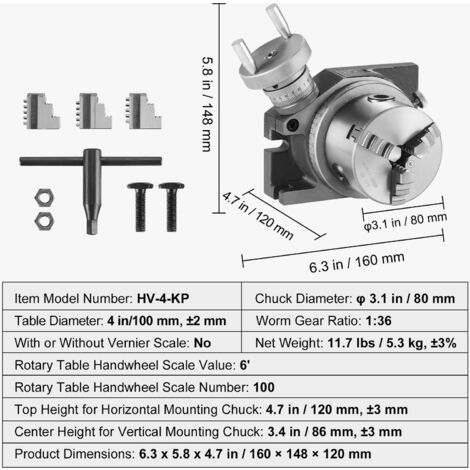 Mophorn Rotary Table for Milling Machines, 4-Inch (100 mm), Horizontal ...