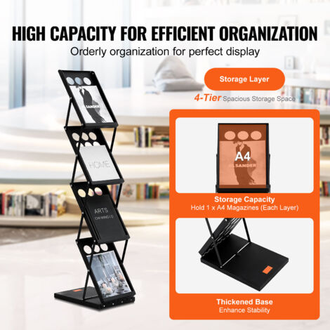 Mophorn Foldable Magazine Display Rack. 4-Tier Brochure Literature ...