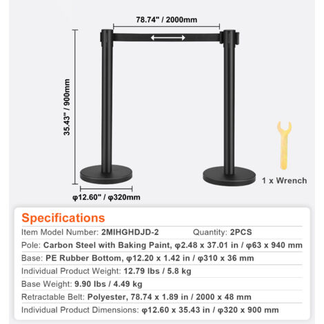 Mophorn 2-Pack Crowd Control Stanchions, Carbon Steel Queue Post with 6 ...