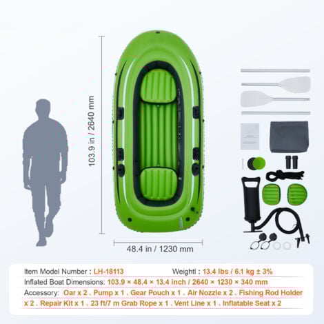 Mophorn 3-Person Inflatable Boat, PVC Portable Raft Kayak, Aluminum ...