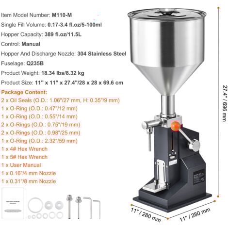 Mophorn Manual Paste Liquid Filling Machine, 5-100ml Bottle Filler ...