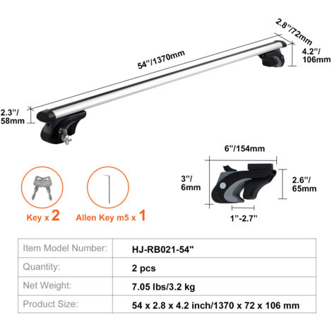 Mophorn Universal Roof Rack Cross Bars 54" Aluminum Crossbars, Fit ...