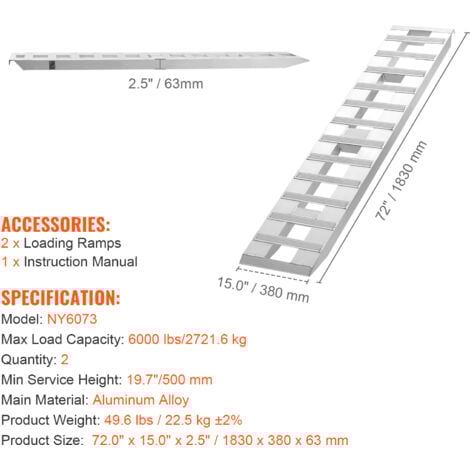 Mophorn 72" x 15" Aluminum Ramps, 6000 LBS Capacity Loading Ramps for ...