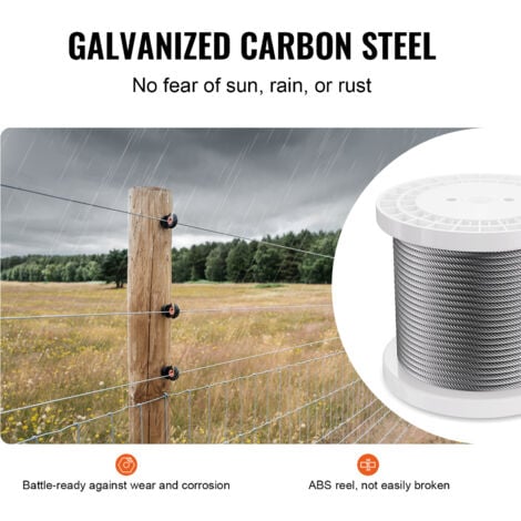 Mophorn 1/4" x 250 ft Zinc Galvanized Carbon Steel Wire Rope with ...