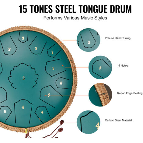 Mophorn Steel Tongue Drum, 14 in & 15 Notes, C Major Rain Drum, Tank ...