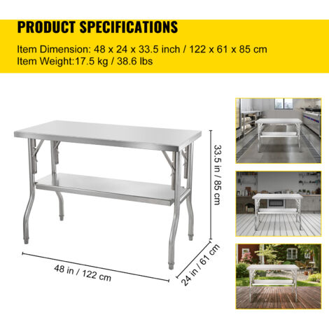 Mophorn Folding Commercial Prep Table 48 x 24 Inch with Undershelf ...
