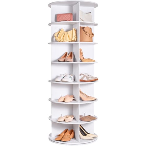 Mophorn 7-Tier White Rotating Shoe Rack Tower, Revolving Shoe Storage ...