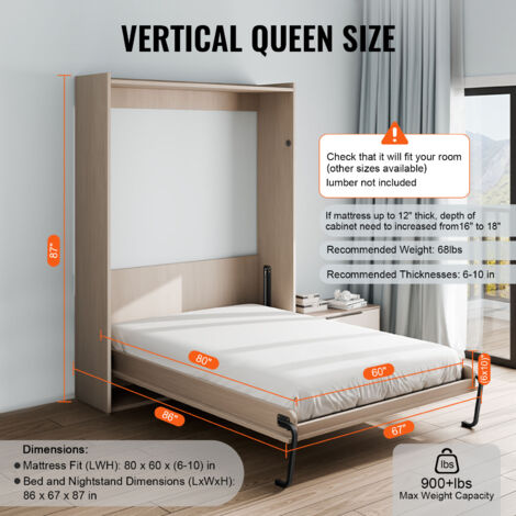 Mophorn Queen Size Murphy Bed Kit Vertical Deluxe DIY Wall Bed Hardware Pneumatic Lever Heavy Duty