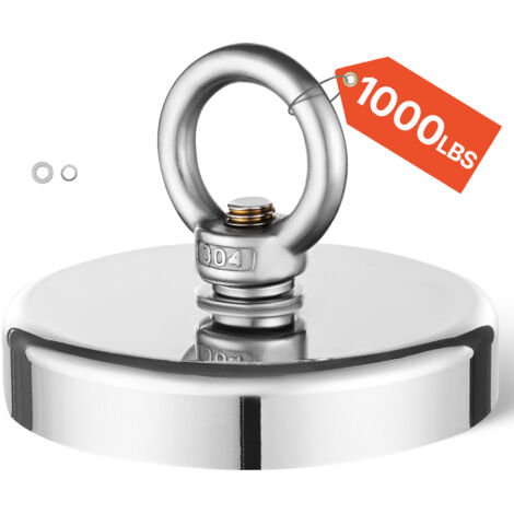 Mophorn Fishing Magnet, 1000 LBS/454 Kg Pulling Force Super Strong ...