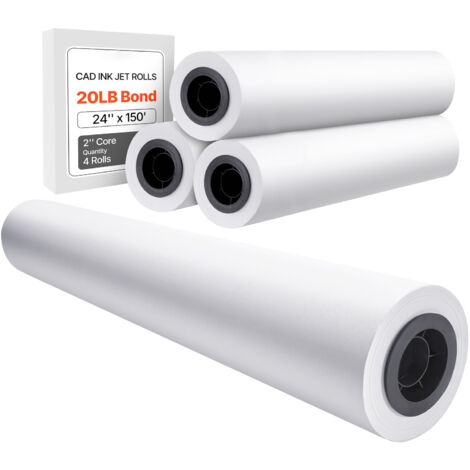 Mophorn Wide Format Paper, 24 in x 150 ft Plotter Paper, 4 Rolls CAD ...