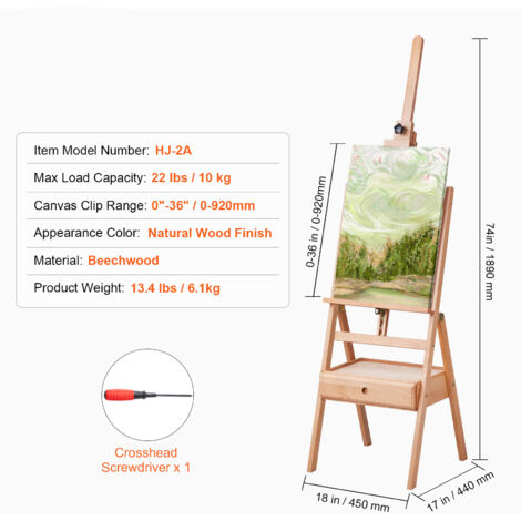 Mophorn Studio H-Frame Easel, Holds Canvas up to 36", Beechwood Artists ...