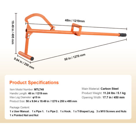 Mophorn Timberjack, 46.5 in Heavy Duty Log Lifter, 4-in-1 ...