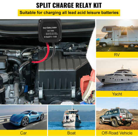 Mophorn Split Charge Relay Kit, 5m 12V, Automatic Dual Battery Isolator ...