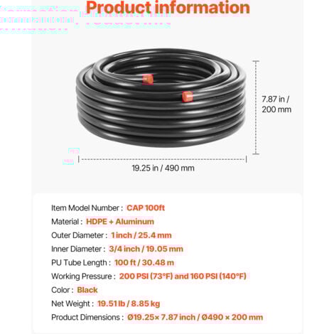 Mophorn Air Compressor Line Kit, 100FT x 3/4" HDPE-Aluminum Compressed ...