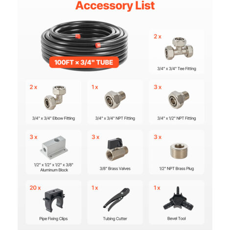 Mophorn Air Compressor Line Kit, 100FT x 3/4" HDPE-Aluminum Compressed ...