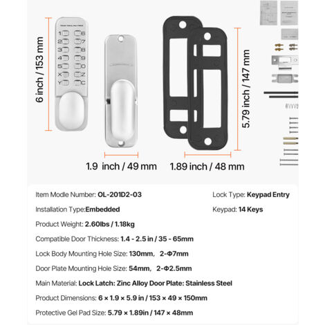 Mophorn Mechanical Keyless Door Lock, 14-Key Mechanical Keypad Lock ...
