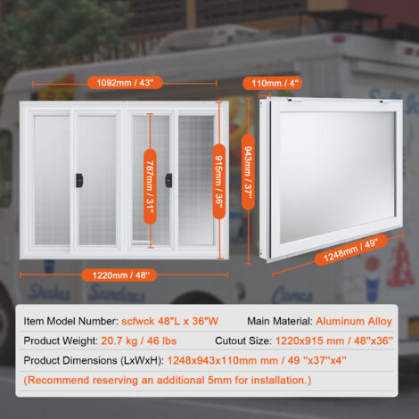 Mophorn Concession Window 48"x36", Aluminum Alloy Food Truck Service ...