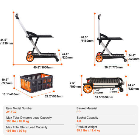 Mophorn Multi Use Functional Collapsible Cart, 198 lbs Capacity 2-Tier ...