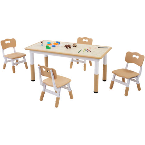 Mophorn Kids Table and 4 Chairs Set, Height Adjustable Toddler Table and Chair Set, Graffiti ...