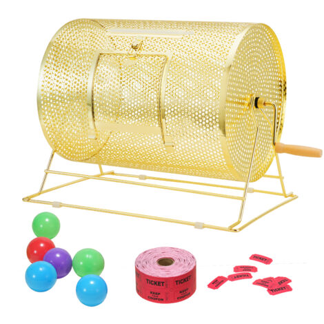 Mophorn Raffle Drum, 16.1 x Ø12 inch Brass-Plated Ticket Spinning Cage ...