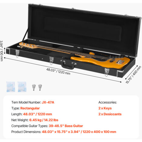 Mophorn Bass Guitar Hard Case, 48.03 in Rectangular, With Lock, Latch ...