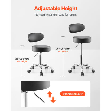 Mophorn Adjustable Workshop Stool with Backrest, Pneumatic Rolling Seat ...