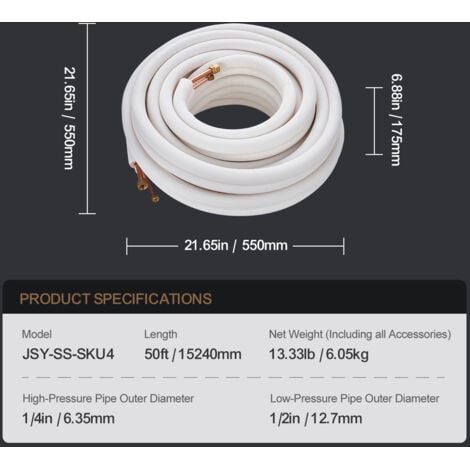 Mophorn 15240mm Mini Split Line Set, 6.4 & 12.7mm O.D Copper Pipes with ...