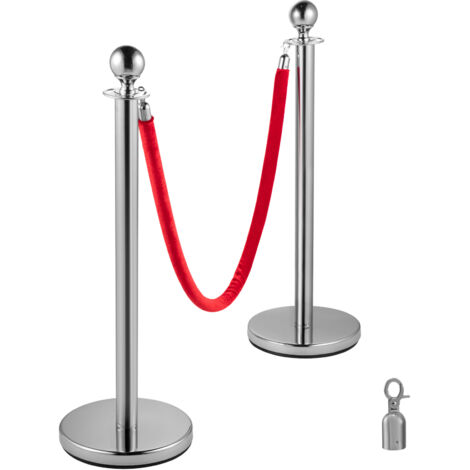 Mophorn Retractable Stanchion Post 4 Pack Silver Round Queue Barrier ...