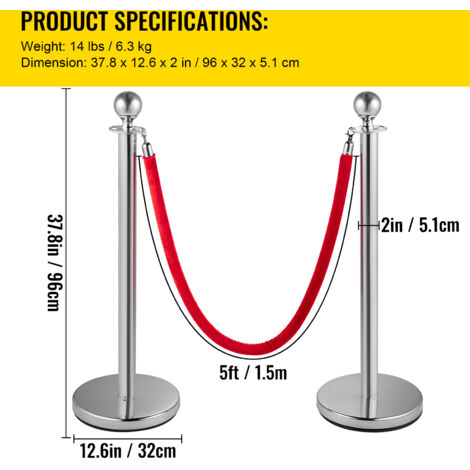 Mophorn Retractable Stanchion Post 4 Pack Silver Round Queue Barrier ...