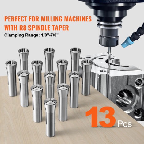 Mophorn 13 pcs Precision R8 Collet Set, 1/8'' - 7/8'', 45 Mill Collet ...