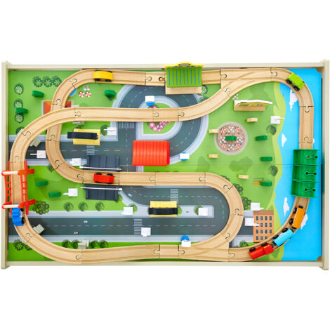 Mophorn Wooden Train Table with 84 Multicolor Pieces, Kids Activity ...