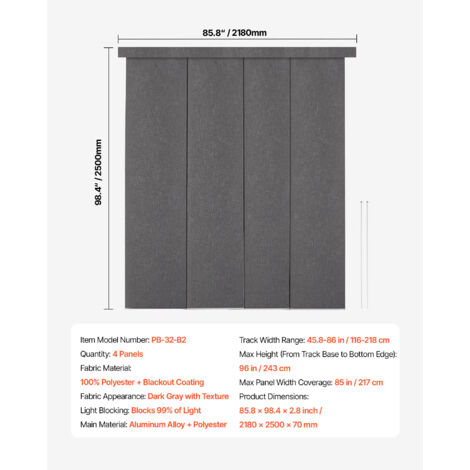 Mophorn Adjustable Panel Track Blinds, Extendable Rail from 116 cm to ...