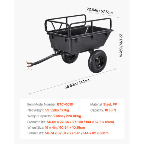 Mophorn 10 Cu. Ft 500lbs Garden Utility Trailer, Tow-Behind Poly Dump ...