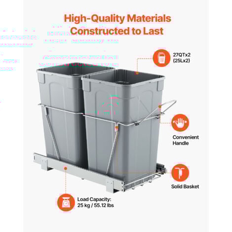 Mophorn Pull-Out Trash Can for Kitchen Cabinets, Dual Under-Sink Waste ...